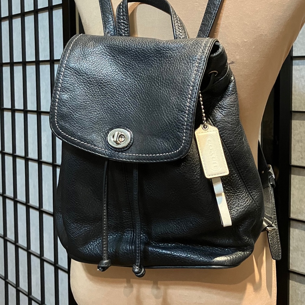 Coach Park Backpack, Black Leather, Drawstring, Turn … - Gem